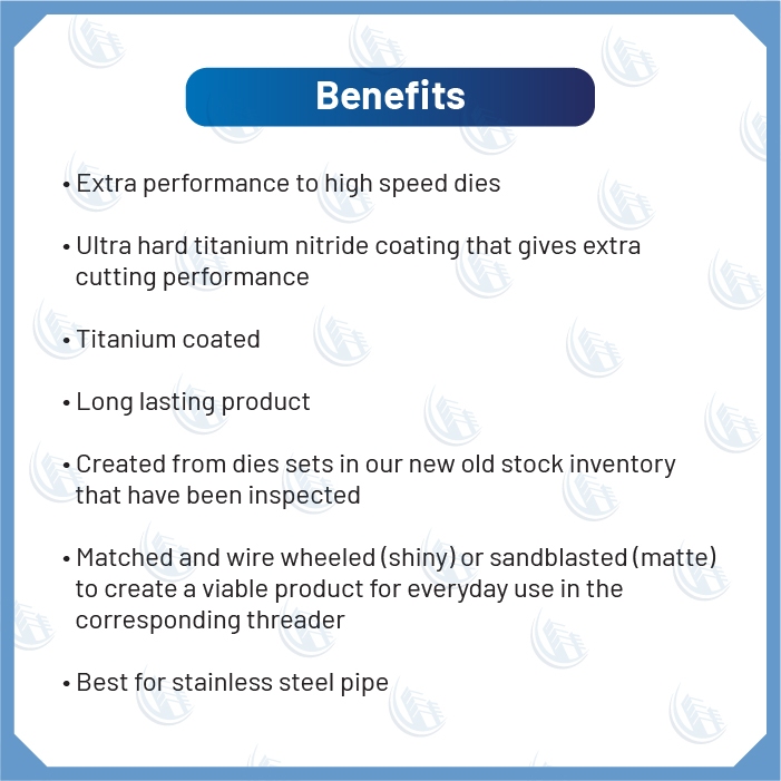YET 1/2"-3/4", 1"-2", 2½"-3" Heavy Duty Titanium Pipe Dies (For MCC ...