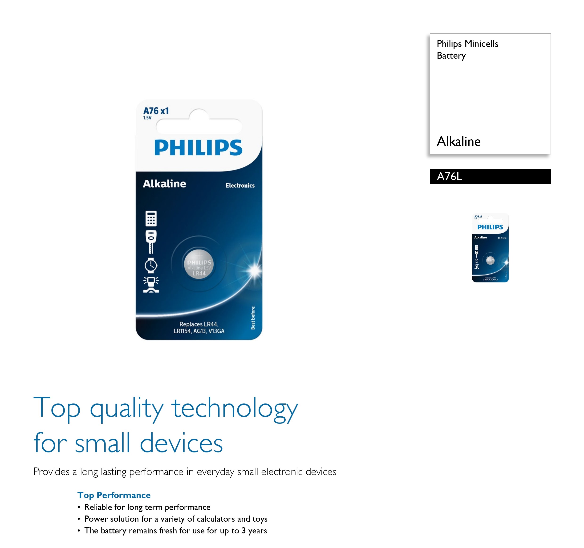 PHILIPS A76 LR44 Battery with 1.5V, Alkaline & Long lasting Performance ...