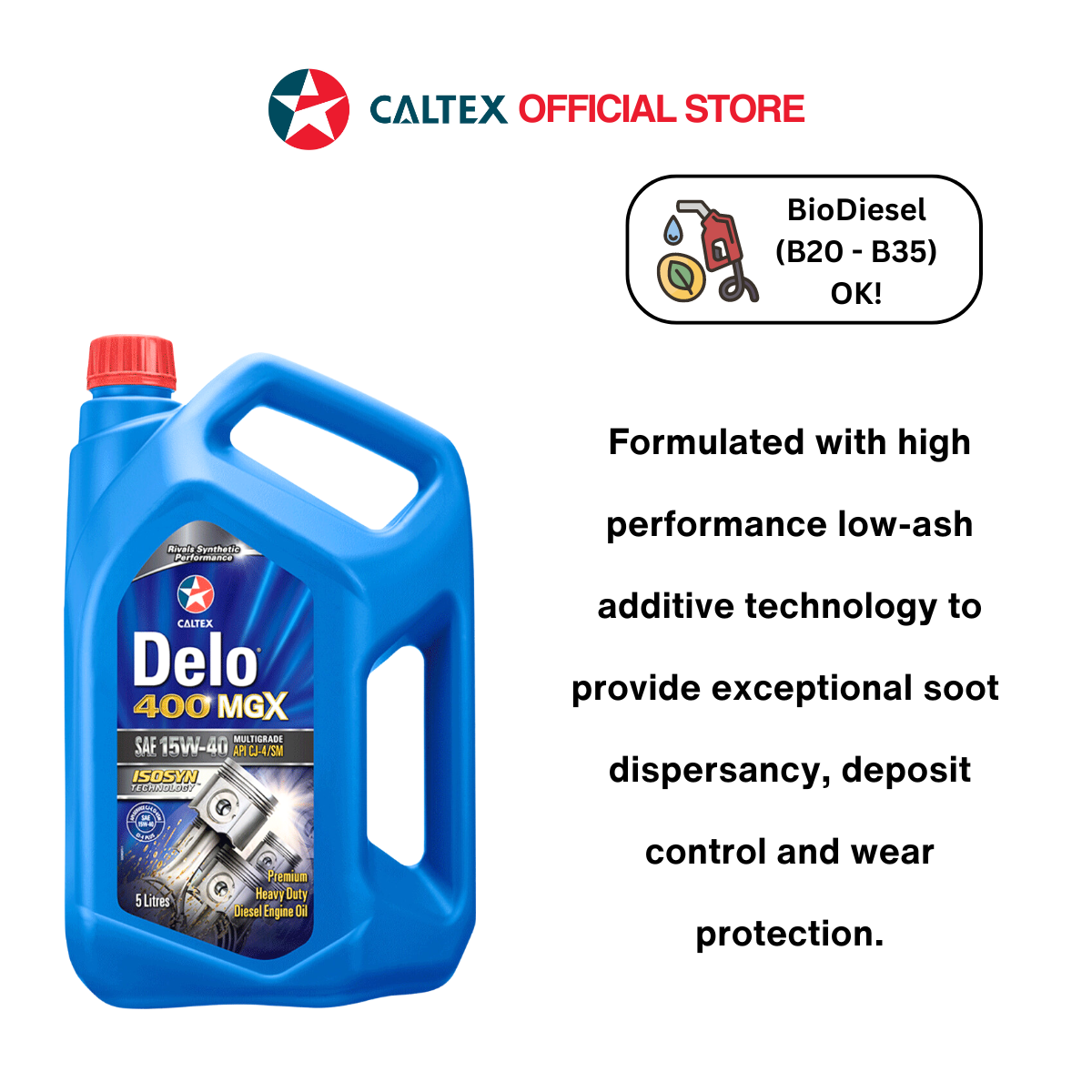 CALTEX Delo 400 MGX SAE 15W-40 API CJ-4/SM (5 Liters) 15W40 Heavy Duty ...