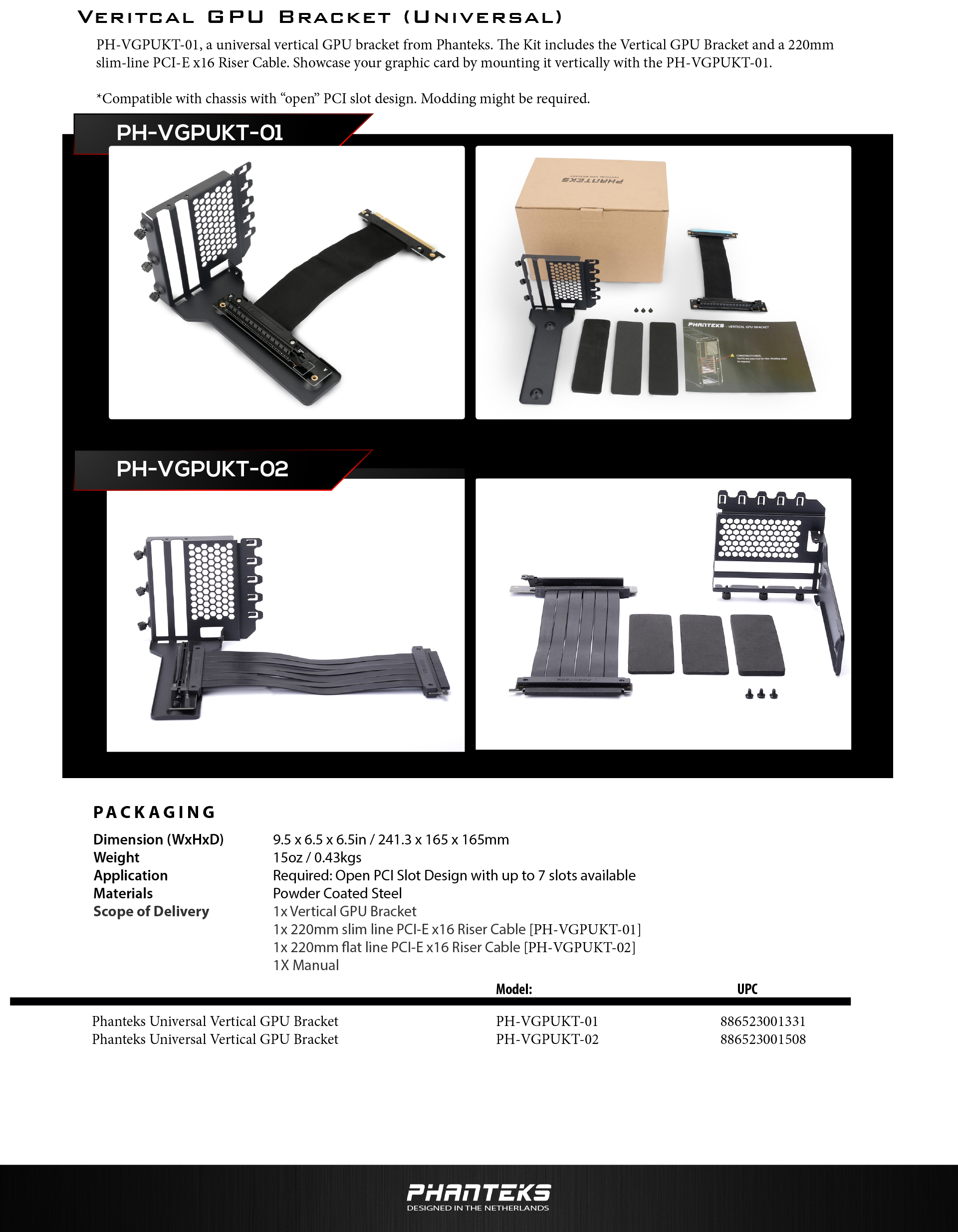 PHANTEKS Vertical GPU Mounting Kit PCIe Gen4 Universal Vertical GPU ...
