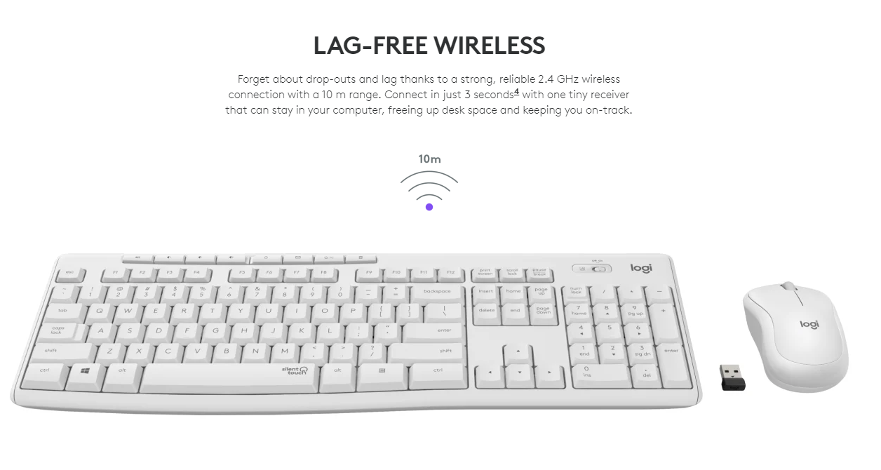 Logitech Mk295 Silent Full Size Comfort Wireless Keyboard And Mouse Combo Set With Spill Proof