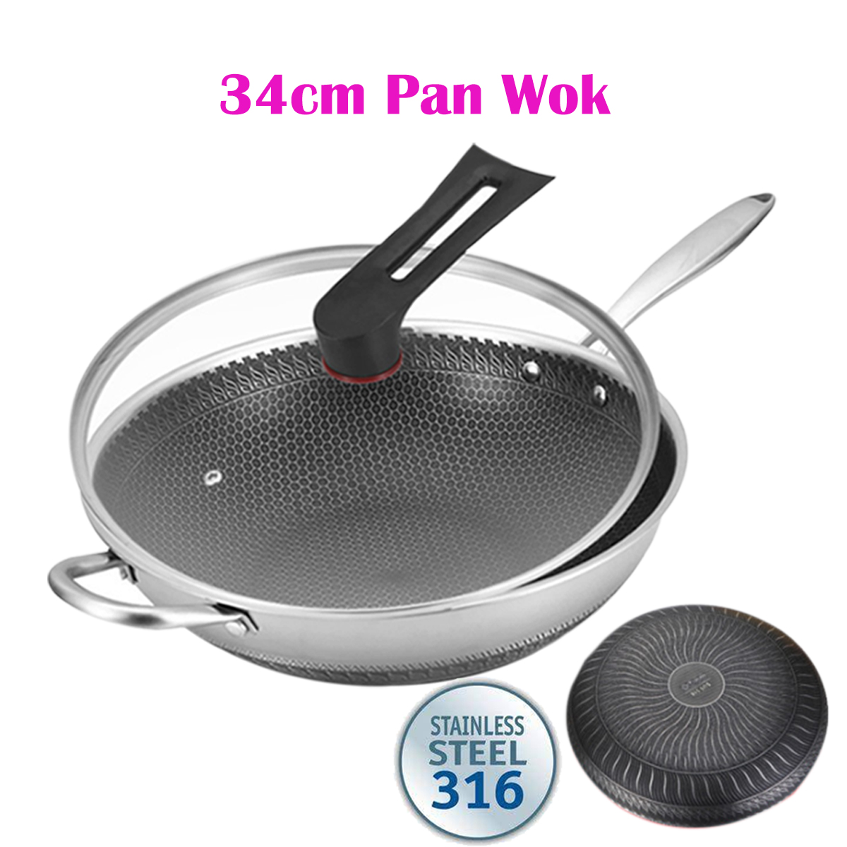 316 Stainless Steel Kuali Leper Honeycomb Wok Kuali Non Stick Wok Pan No Coating Fry Wok 蜂巢不粘炒菜锅 ...