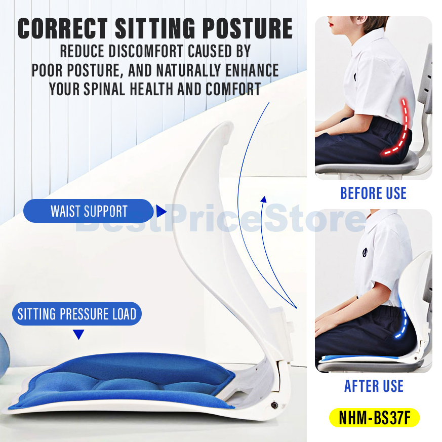 BPS Foldable Chair Cushion Seat Posture Corrector Lumbar Back Support ...