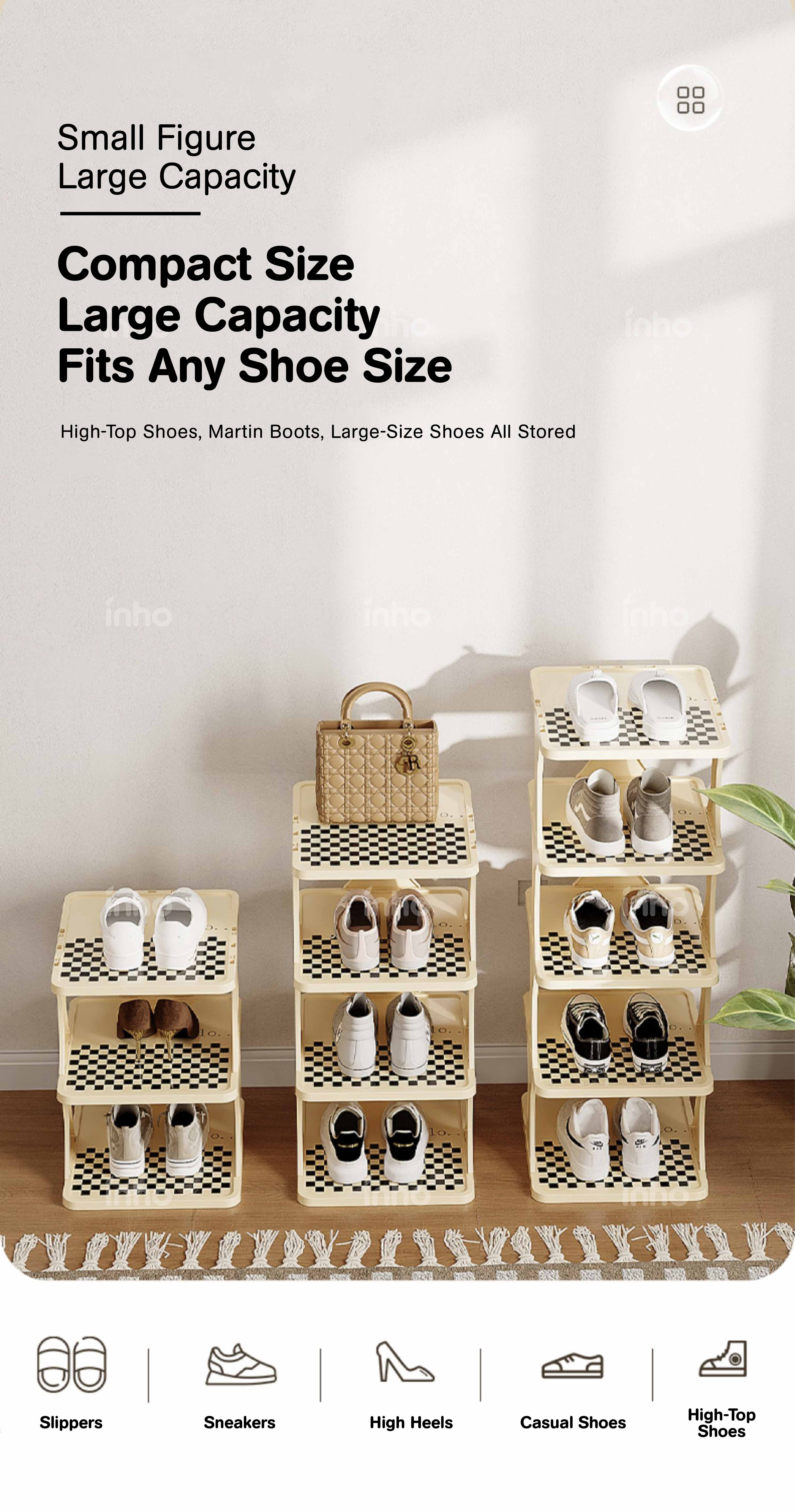 INHO L25cm (4/6/8 Layers) Simple Checker Design Narrow Shoes Rack ...