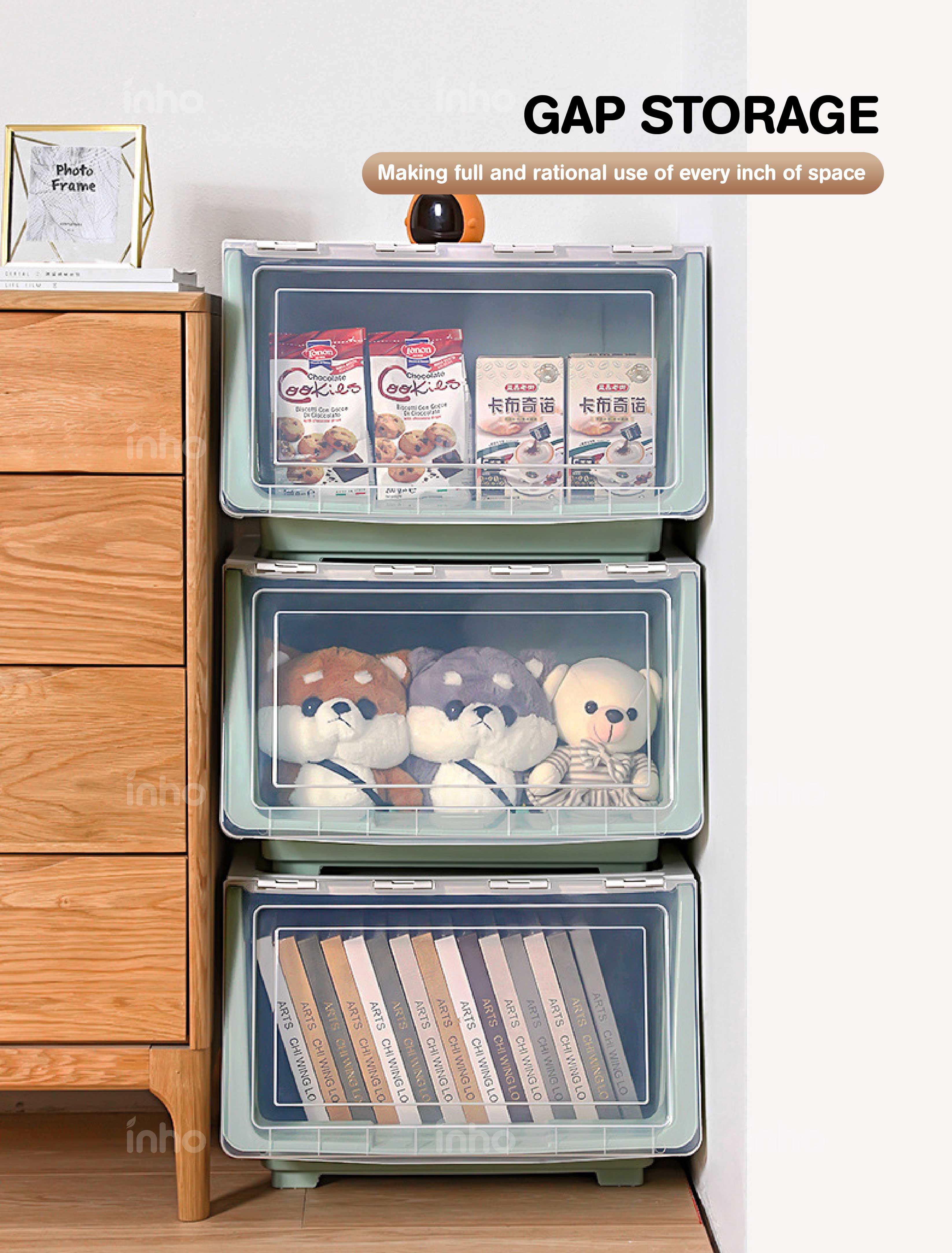 INHO 34/38/56L Multipurpose Stackable Movable Container Storage Box ...