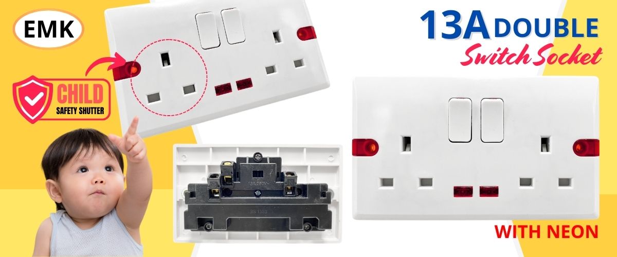13A 250V DOUBLE SWITCH SOCKET WITH NEON 2 Way White Switch Socket ...