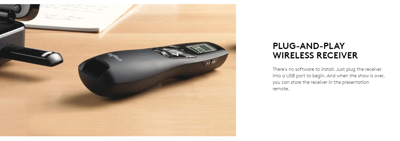 LOGITECH R800 LASER PRESENTER POINTER GREEN 2.4GHZ WITH LCD DISPLAY FOR ...