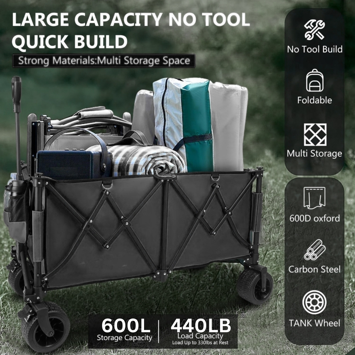 600L Wagon Trolley Heavy Duty Wagon Trolley Camping Foldable Trolley ...