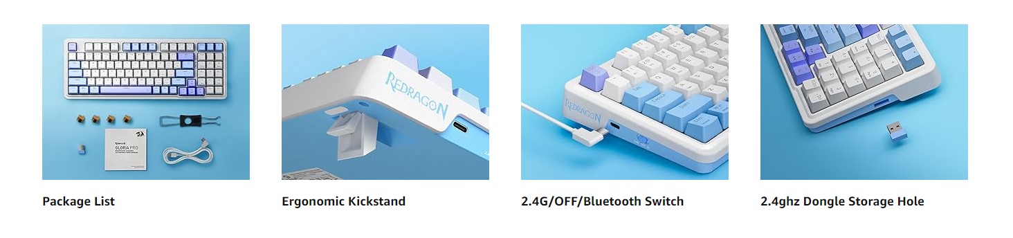 Redragon K664 Gloria PRO Gasket Tri-mode Wireless 94keys Mechanical ...