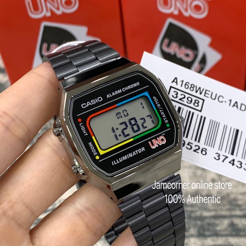 UNO x CASIO Vintage A168WEUC-1A DIGITAL WATCH classic card game ...