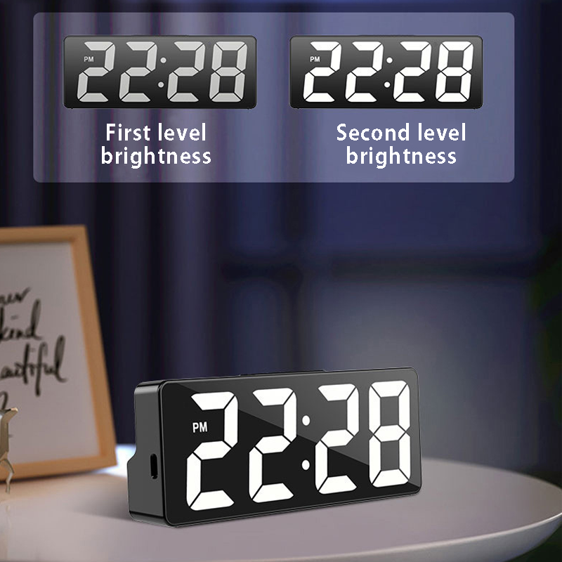 𝗦𝗢𝗨𝗡𝗗 𝗖𝗢𝗡𝗧𝗥𝗢𝗟 》Dual Power Mode Mirror LED Digital Clock Adjustable ...