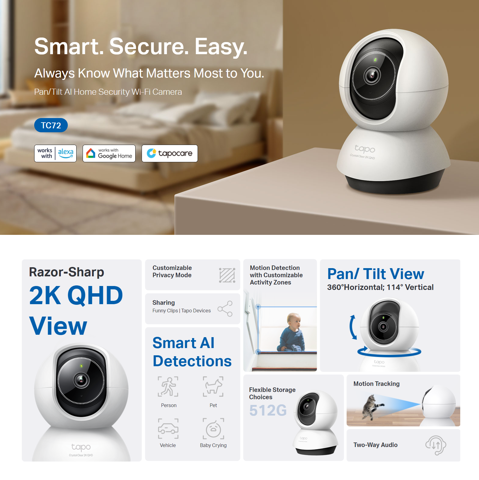 TP-Link Tapo TC70 / Tapo TC71 / Tapo TC72 Pan & Tilt WiFi Home Security IP Camera | C200 C210 ...