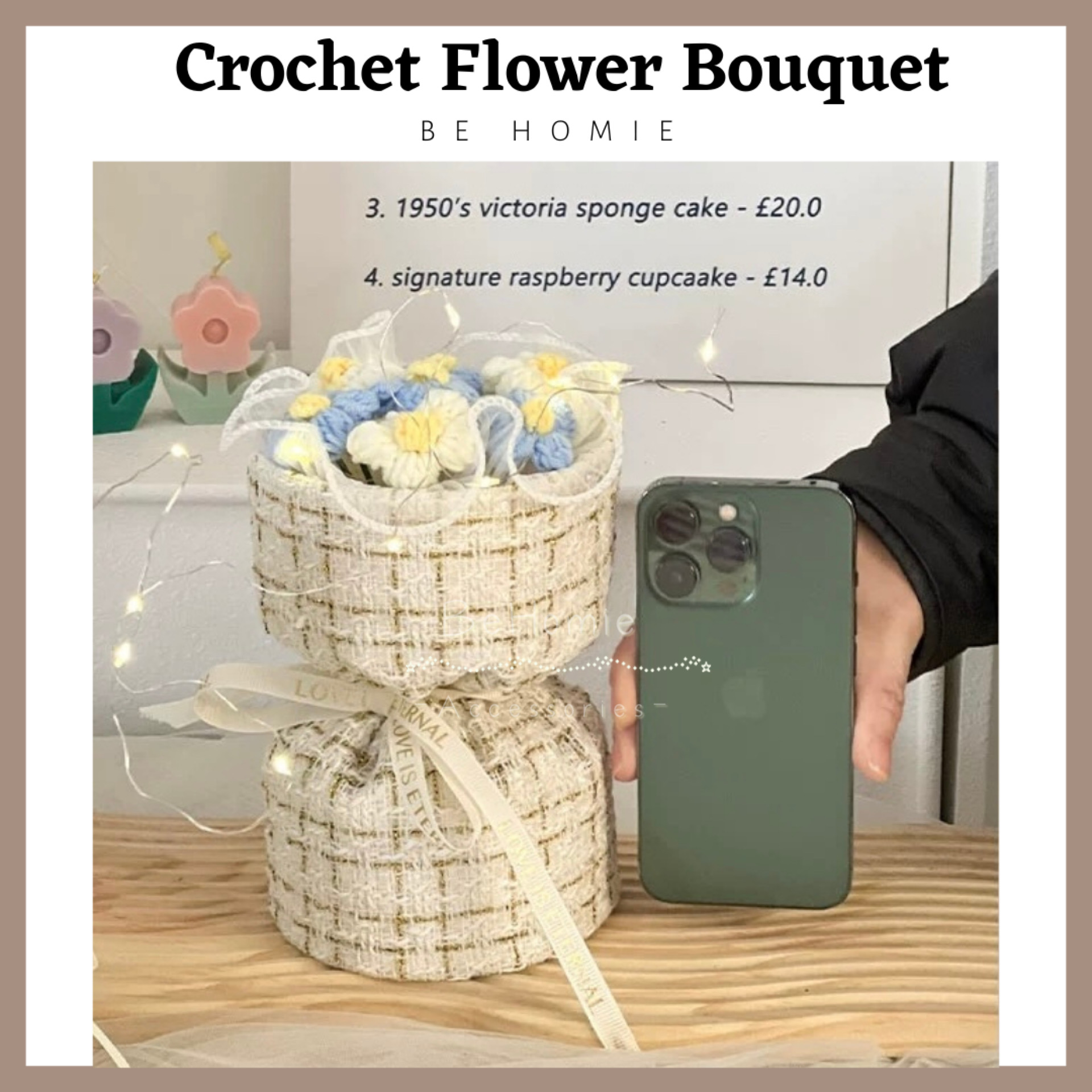 ⭐NEW⭐ Handmade Crochet Flower Bouquet Gift Box Cute Knitted Artificial ...