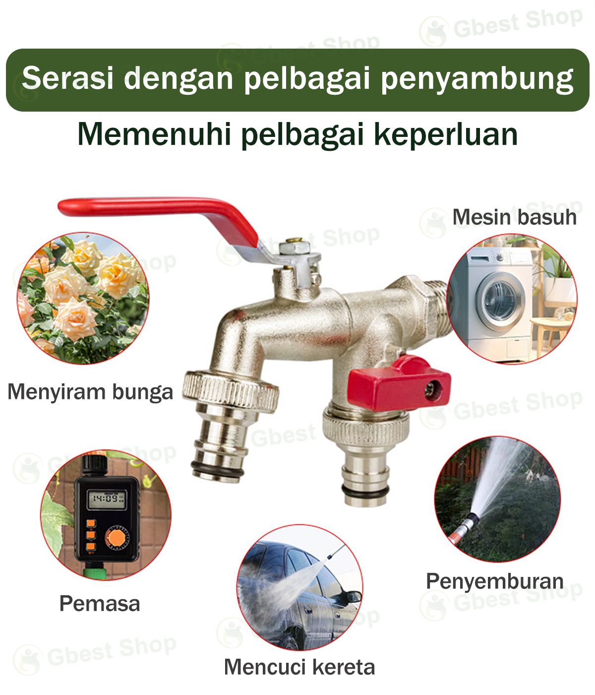 Two Way Faucet Double water outlet faucet Tap One in two out garden ...