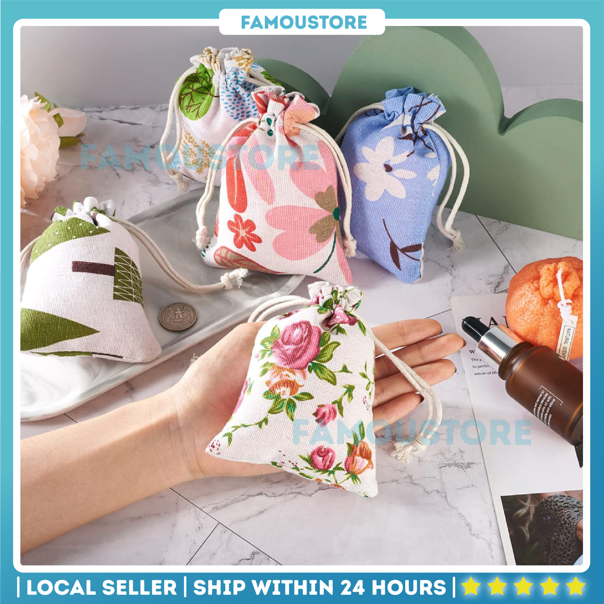 Beg Cotton Drawstring Beg Guni Uncang Emas Art Style Pouch Bag ...
