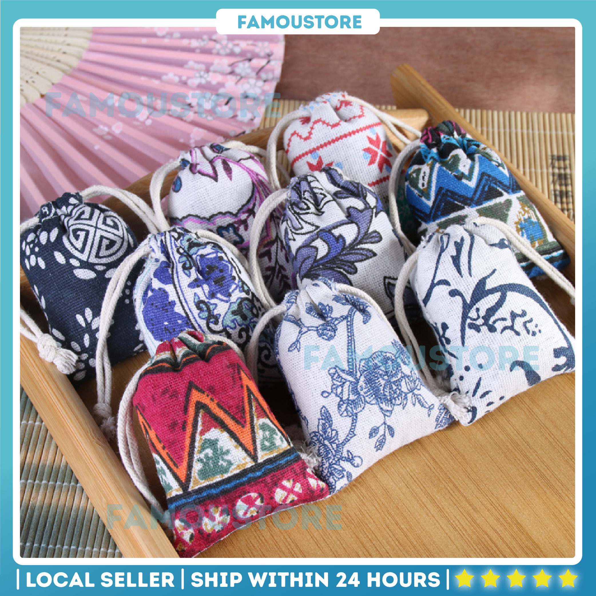Beg Cotton Drawstring Beg Guni Uncang Emas Art Style Pouch Bag ...
