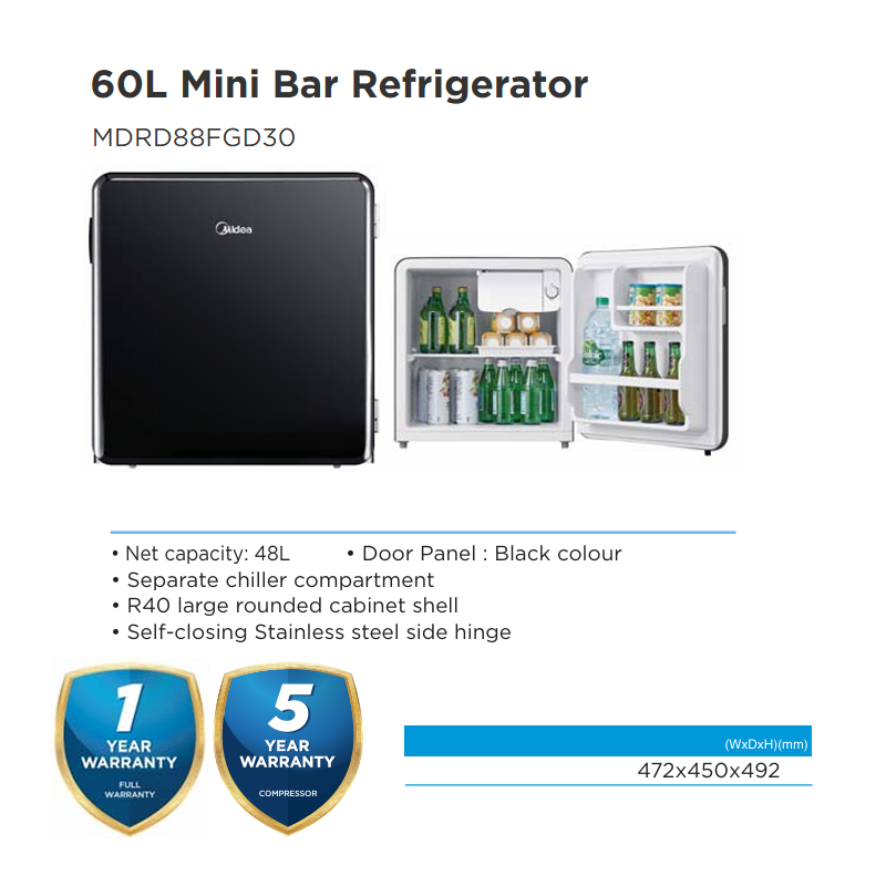 Midea Fridge 60L Mini Refrigerator Single Door Mini Fridge Peti Sejuk 1 ...