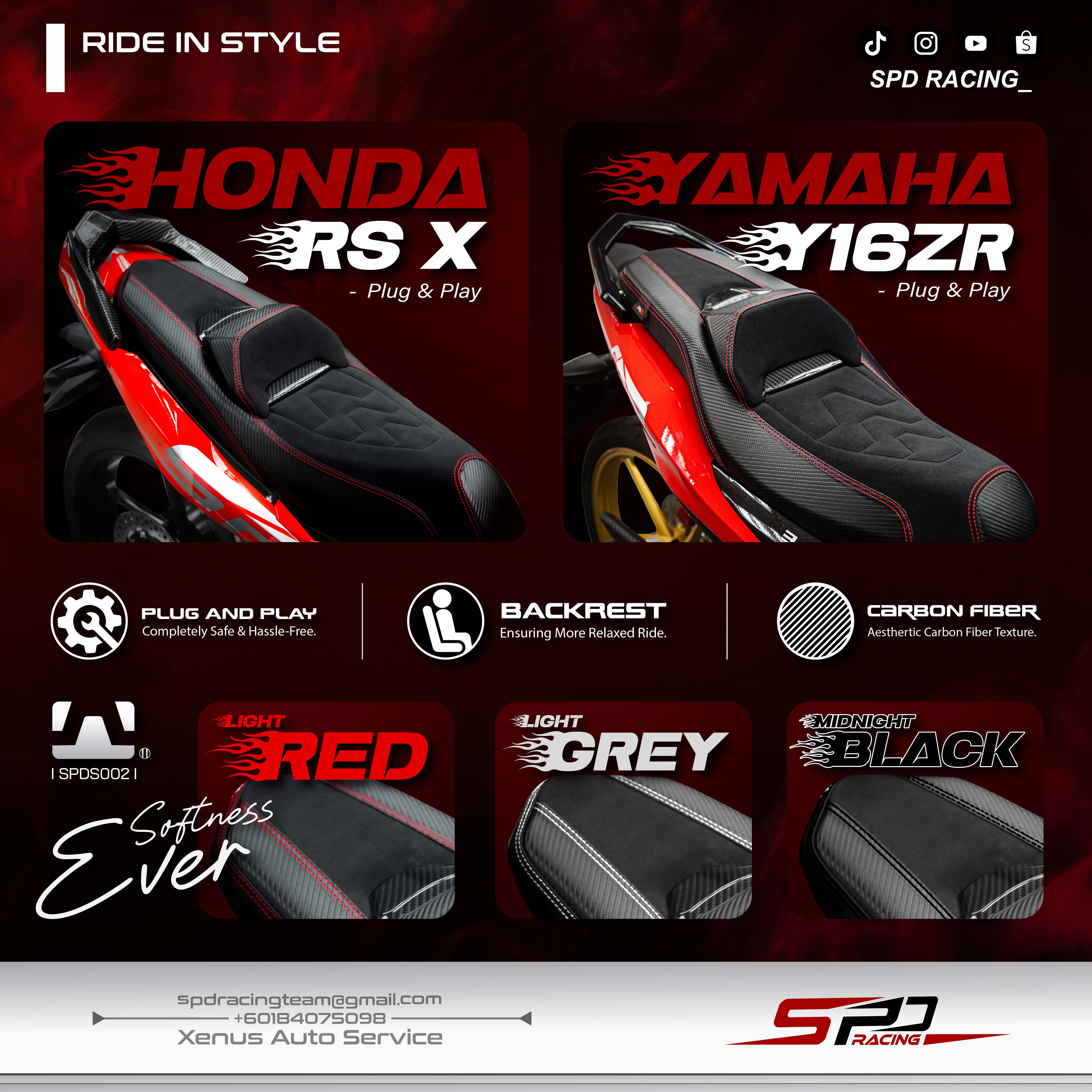 Deluxe Seat SPD RS150R RS-X 150 V2 ADV 160 Y15 Y16 NVX V3 LC Raider 150 ...