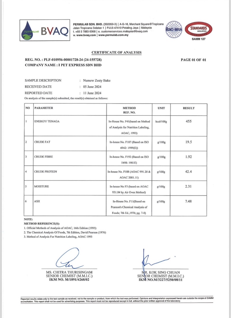 Numew Zesty Oven Baked Kibbles 烘焙猫粮 1.5kg Protein Cat Dry Food ...