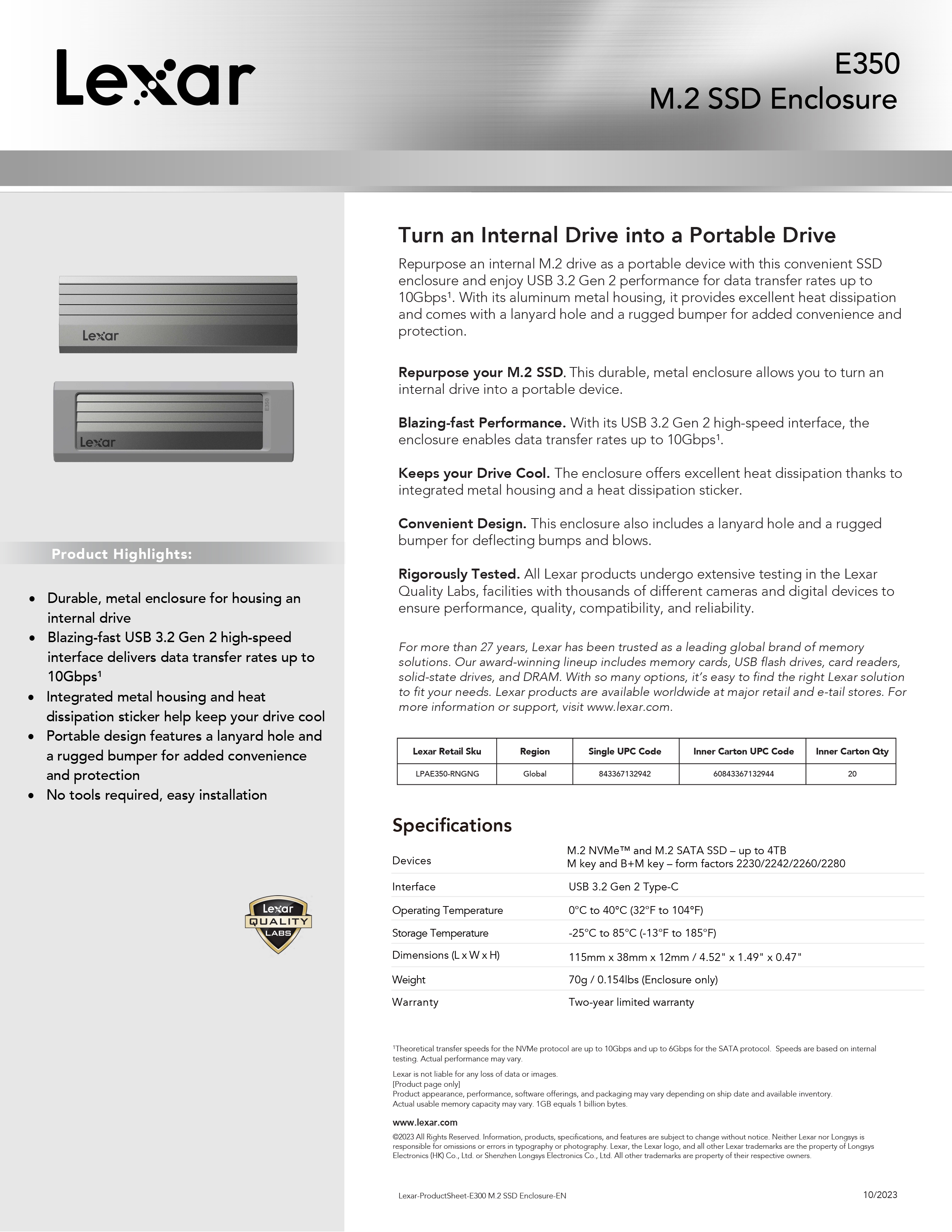 Lexar E350 M.2 SSD Enclosure USB 3.2 Gen 2 | Shopee Malaysia