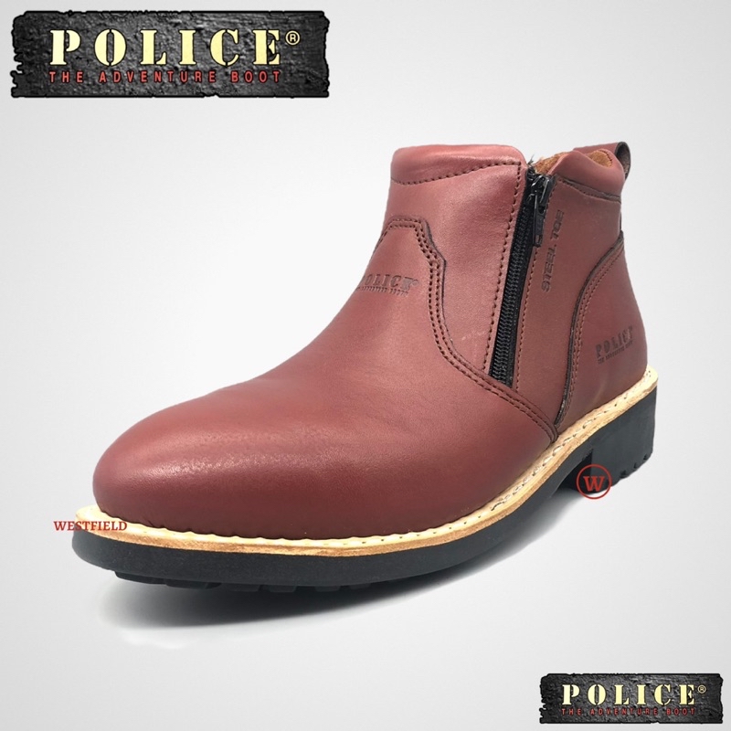 Police® Men’s Premium Leather Ragen A Shape Steel Toe Safety Boots Shoe ...