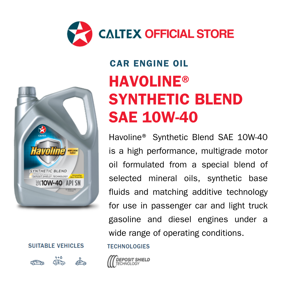 Caltex Havoline Synthetic Blend Engine Oil SAE 10W40 (4 liters) FREE ...