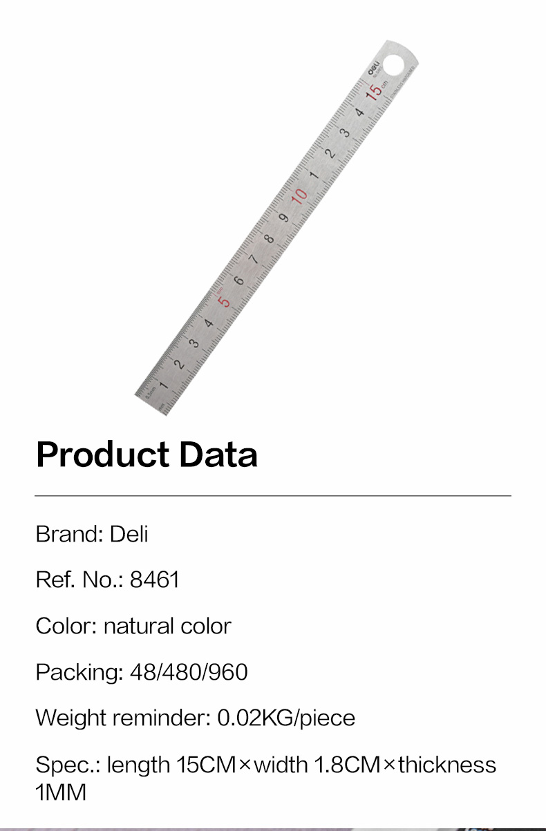 Deli Metric Metal Ruler Steel Scale Durable Precision Measuring Tool ...