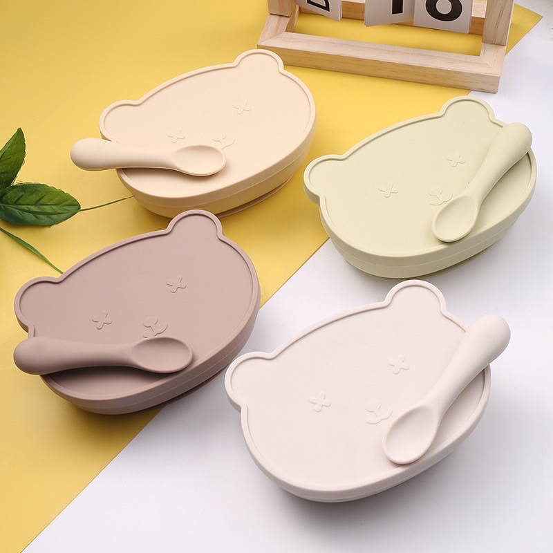 POPPINLOVE Baby Silicone Suction Bowl Spoon Set Cover Feeding Plate Led ...