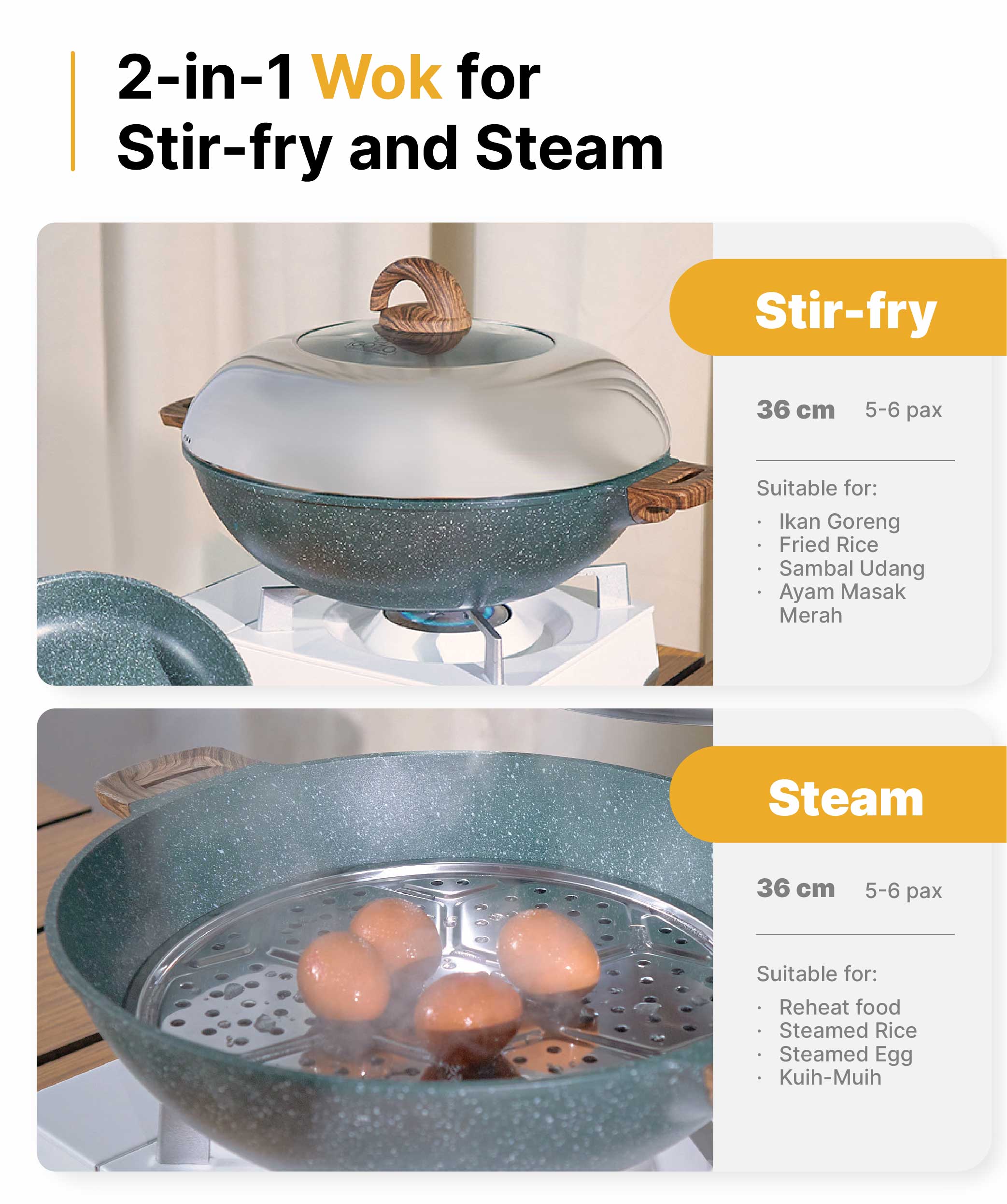 iGOZO Amazonas Non Stick Granite 36cm Wok [Free Items Frying Pan 24cm ...