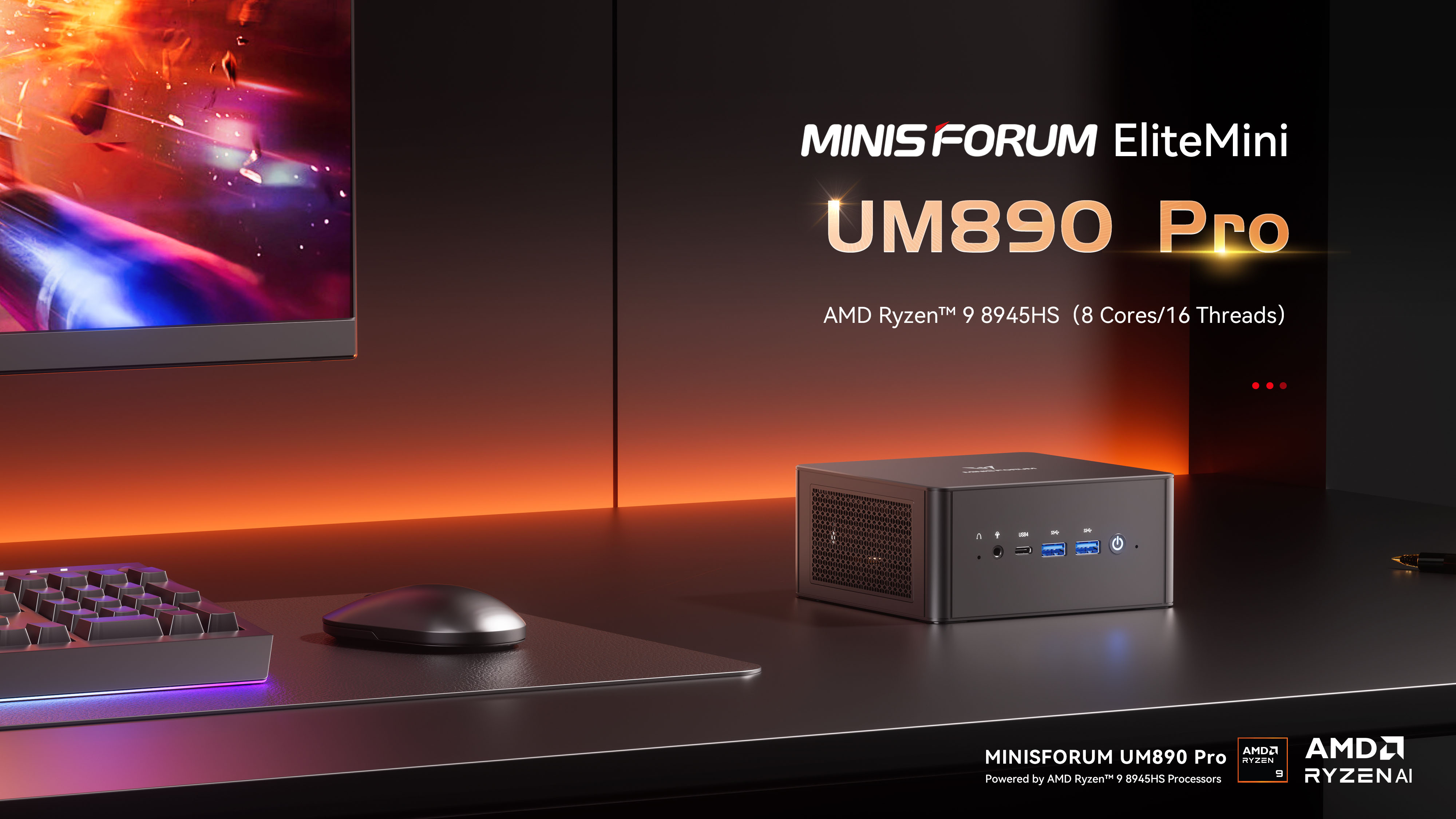 MINISFORUM UM890 Pro Mini PC AMD Ryzen 9 8945HS Windows 11 Pro 64GB DDR5 4TB SSD R9 7940HS ...