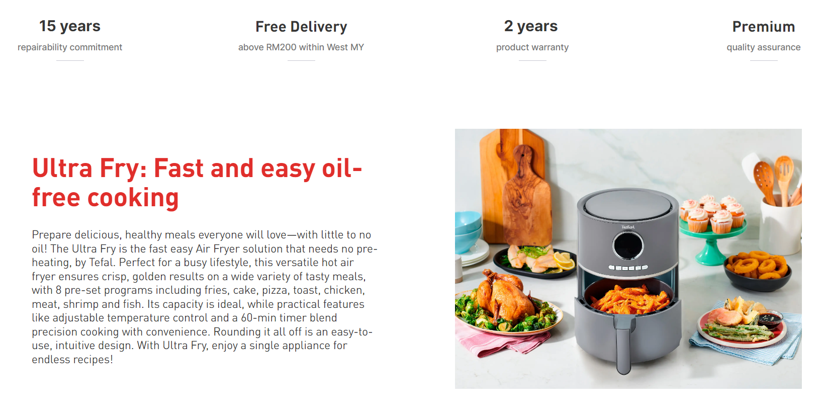 Tefal Ultra Fry Healthy Air Fryer 4.2L - (EY111B40) | Shopee Malaysia