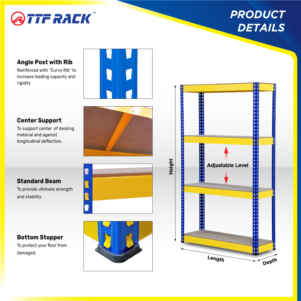 TTF Rack™️ E-SIMPLE /E-VITAL RACK 800kg Boltless Rack Rak Besi ...