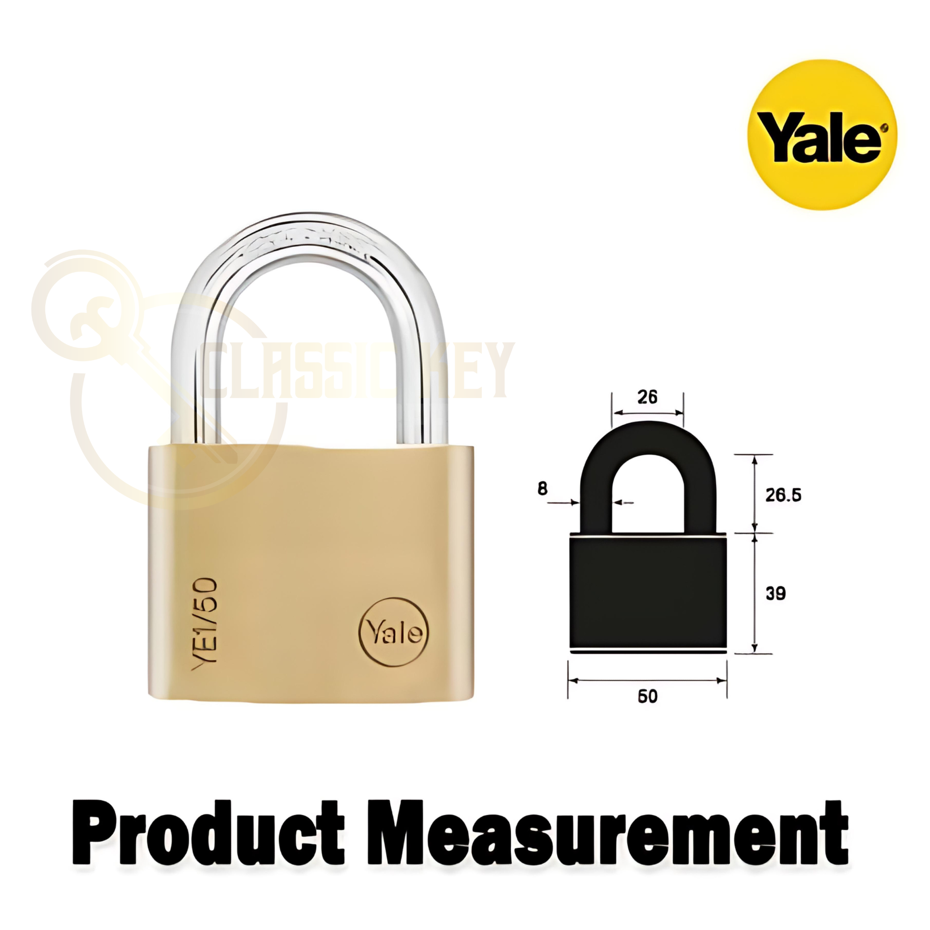Yale padlock solid brass Essential Series model (YE1/50/126) Size 50mm ...