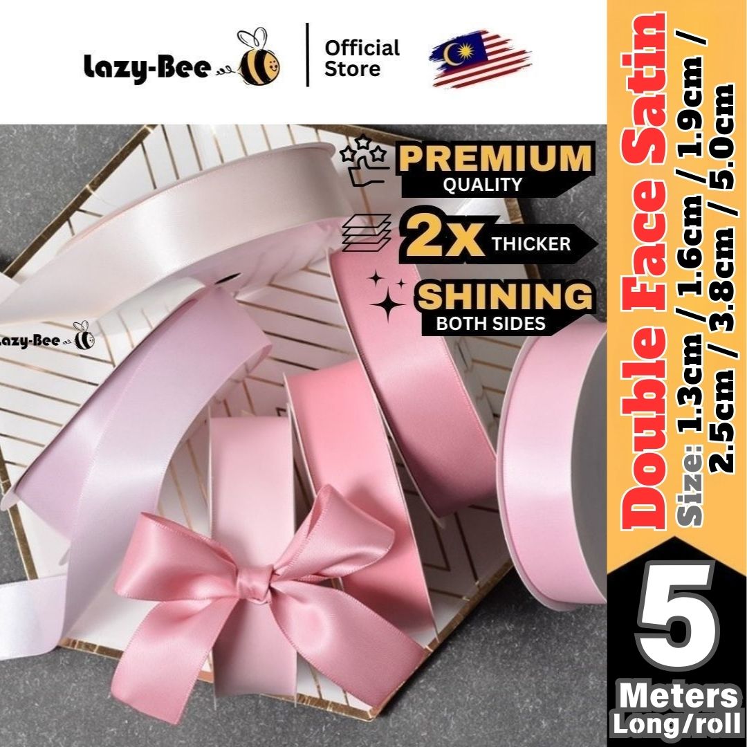 LAZY BEE 5 Meter Light Pink Premium Double Face Satin Ribbon DIY Craft ...