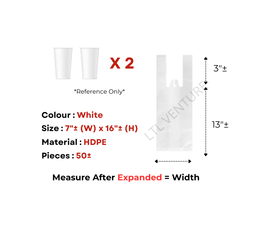 (50Pcs) White/Colour Plastic Cup Bag/Red/Blue/Yellow/Green/Beg Cawan ...