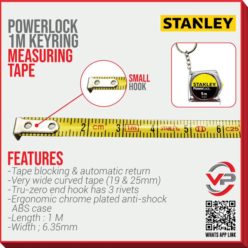 STANLEY 0-39-055 1 METER POWERLOCK KEYCHAIN KEYRING MEASURING TAPE ...