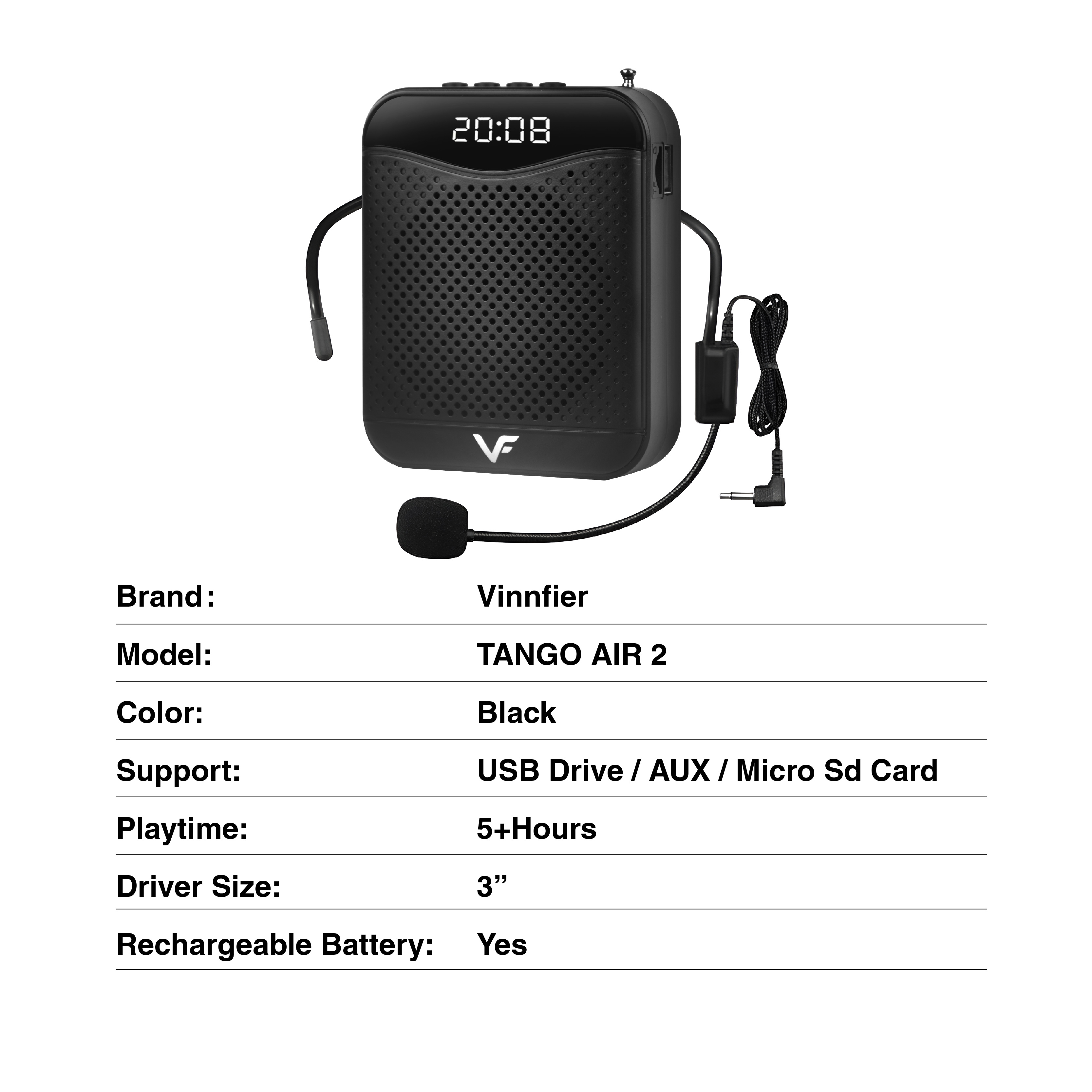 Vinnfier TANGO AIR 2 Portable Voice Amplifier Speaker Portable Classroom PA System Teacher Voice ...