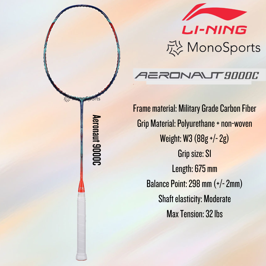 Monosports Li-Ning Aeronaut 9000C Badminton Racket 100% Original Head ...