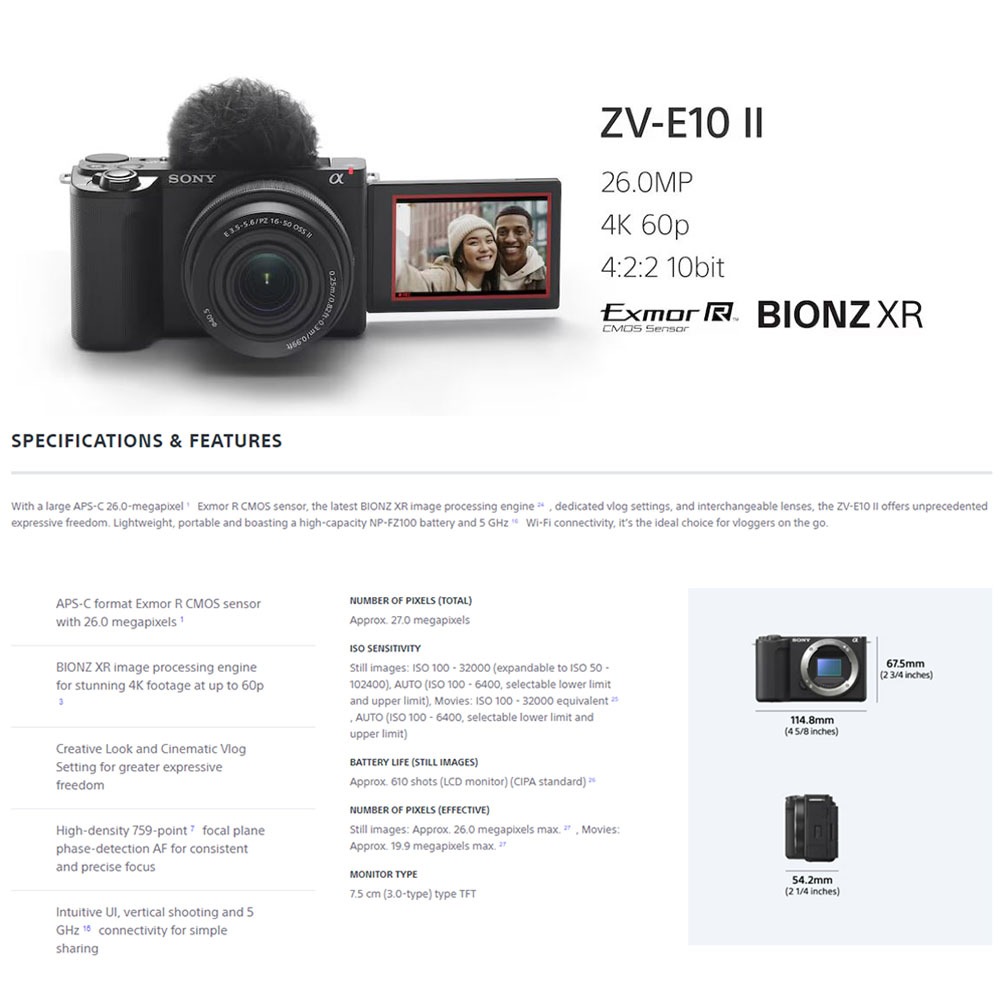 Sony ZV-E10 II / ZVE10 II / ZV-E10 Mark 2 + E PZ 16-50mm F3.5-5.6 OSS ...