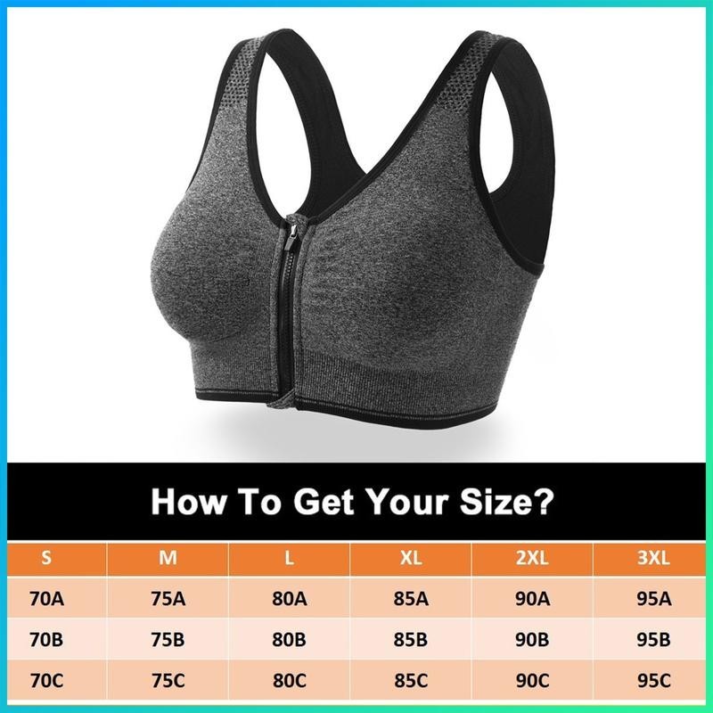 Women Zips Sport Bra Running Gym Yoga Jogging Fitness Push Up Sports ...