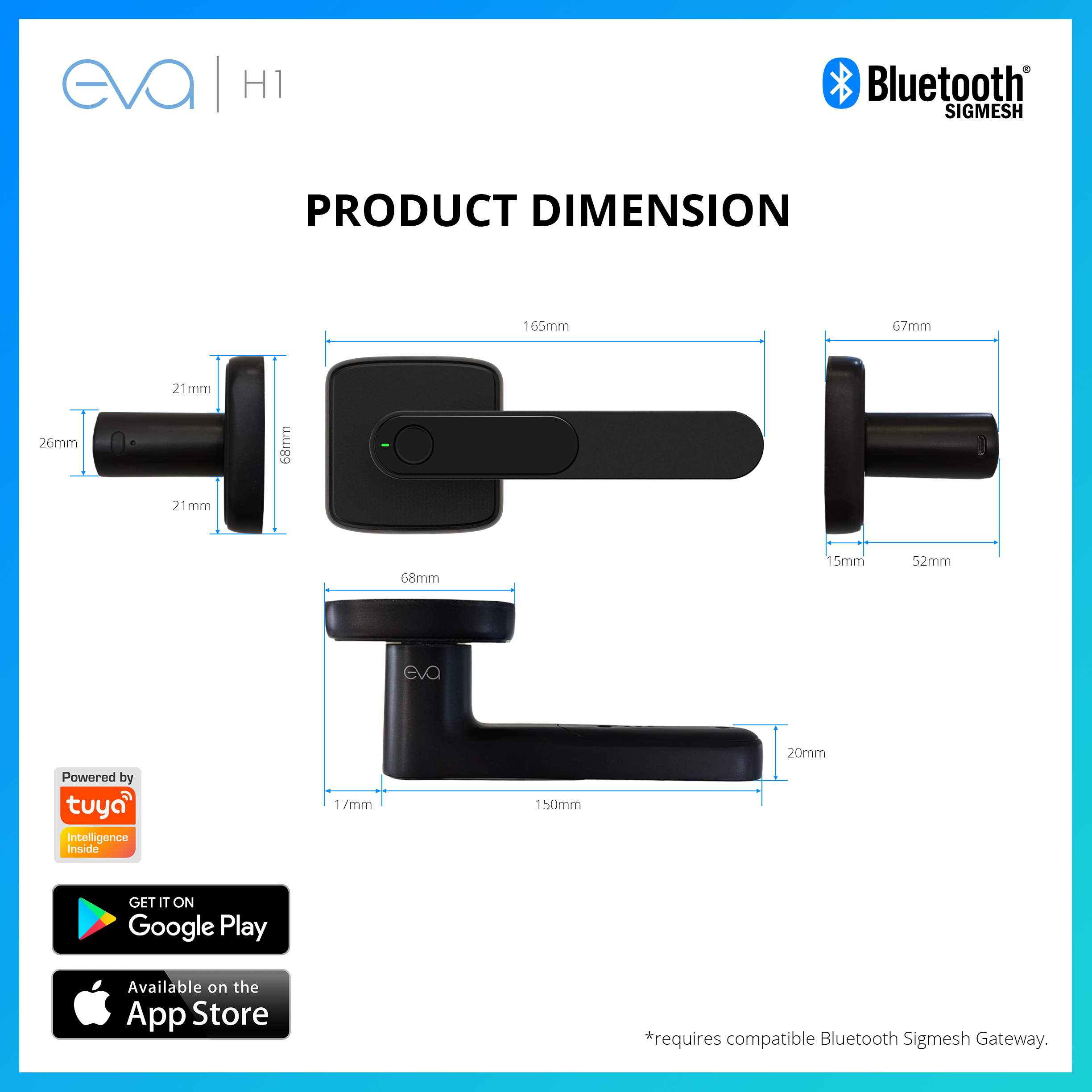 [NEW] Eva H1 Bluetooth Sigmesh Smart Handle Door Lock Cylindrical Type ...