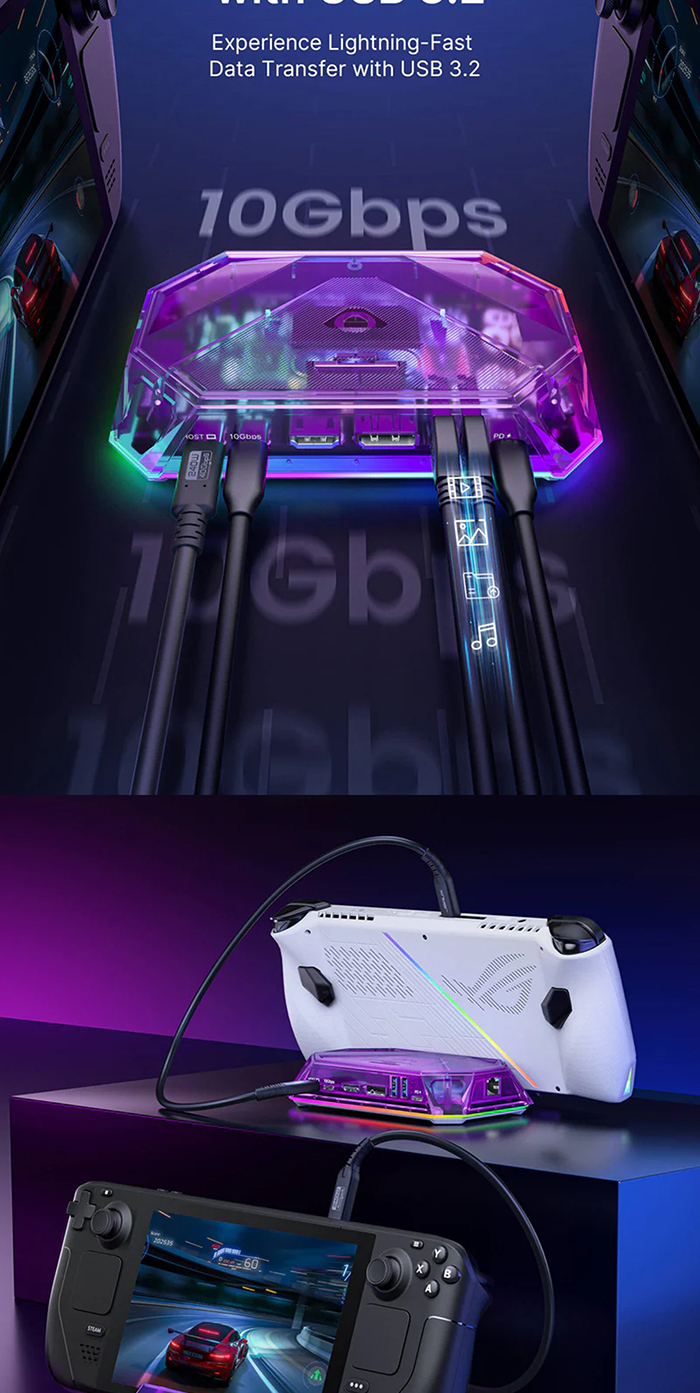 JSAUX HB1201S Purple RGB Docking Station 12-Port RGB Docking Station ...