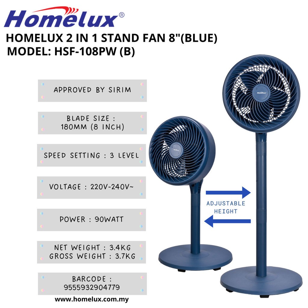 [NEW] Homelux 8'' Jet Air 2 in 1 Stand Fan / Table Fan / Living Fan / 8 ...