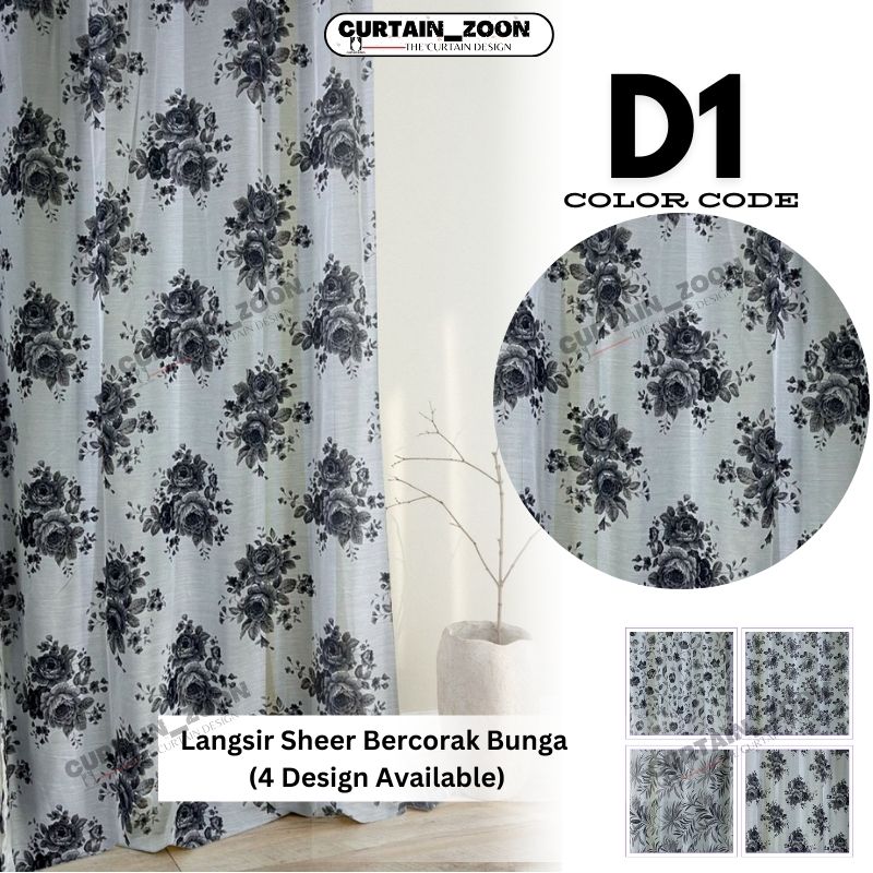 Langsir Sheer Lining Bercorak Bunga (4 Design Available) | Shopee Malaysia