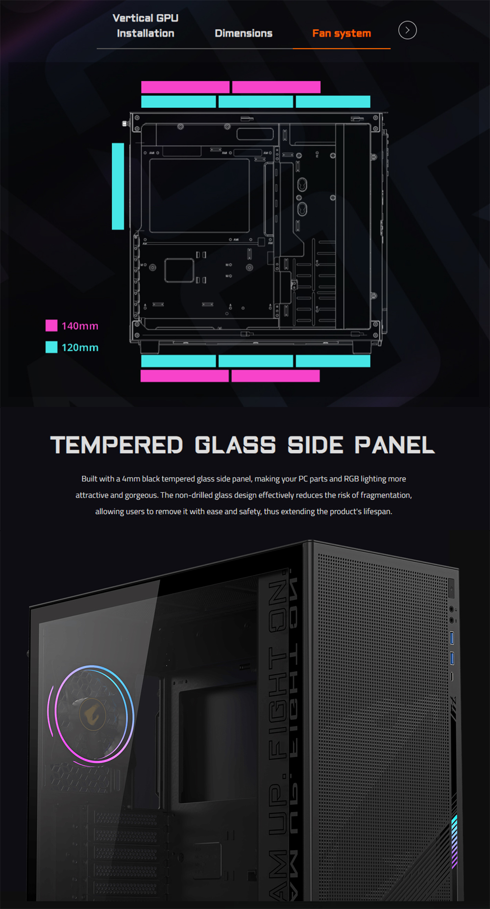 Gigabyte AORUS C400 Glass Mid Tower PC Case RGB Tempered Glass Side ...