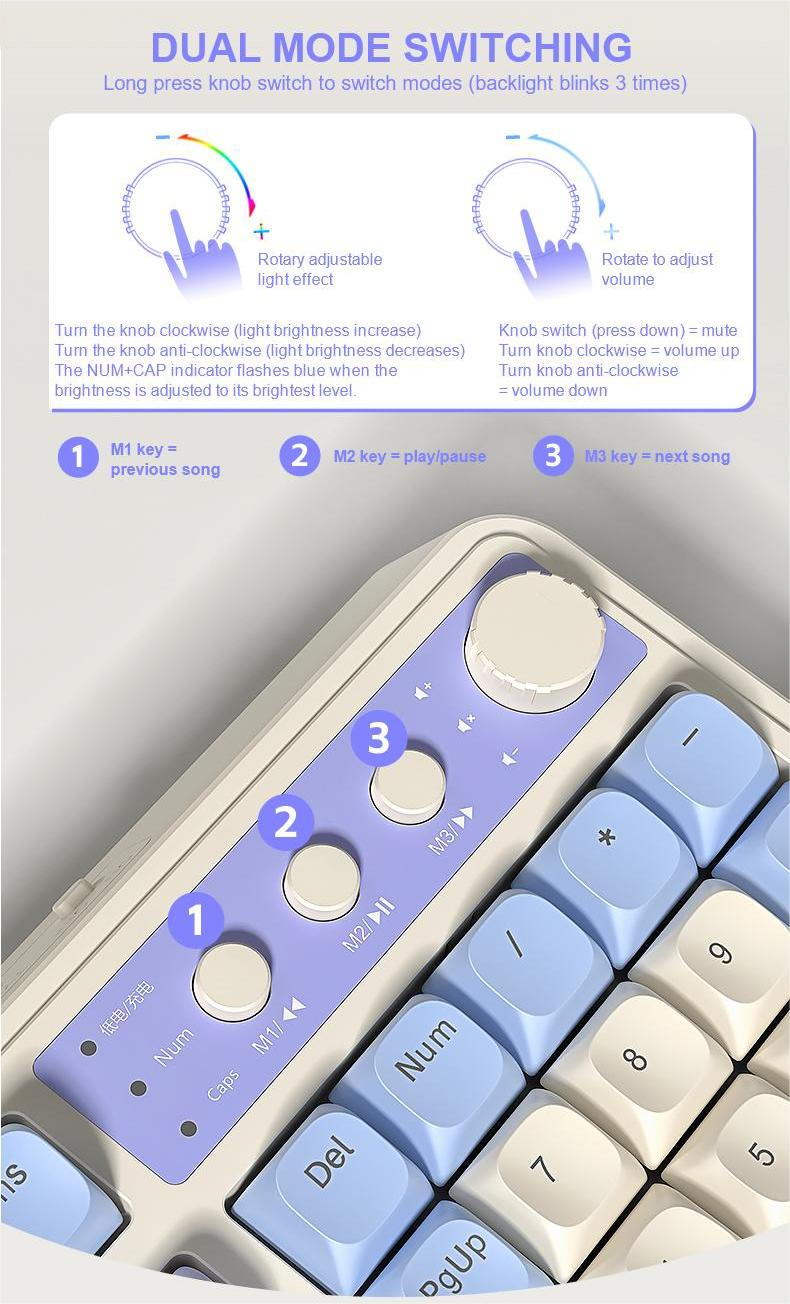Aula S99 RGB Membrane Keyboard 3Mode Wireless Bluetooth Wired Keyboard ...