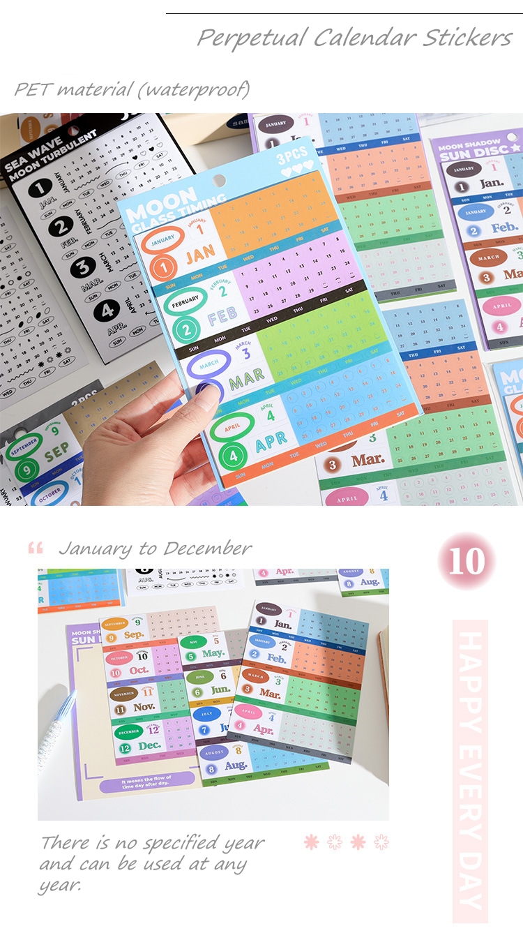 Creative Perpetual Calendar Waterproof Deco Stickers Daily Date Week ...