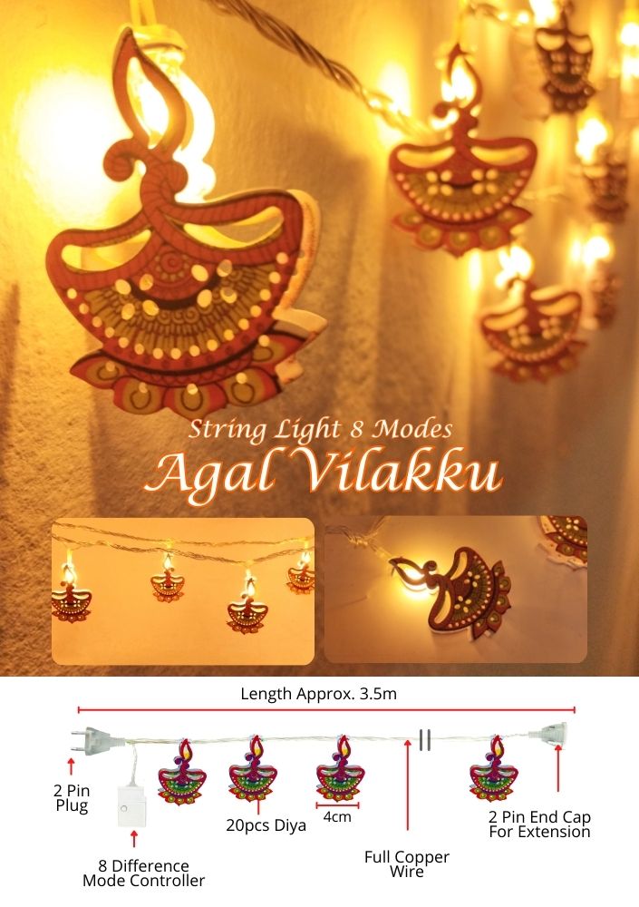 20L Diya LED Fairy String Light Deepak Diwali Deepavali Light Festival ...