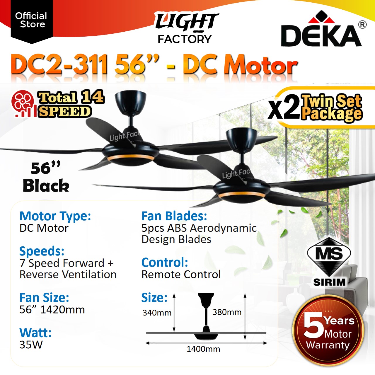 🔥SIRIM🔥 DEKA DC2-311 DC2-313LED 56" 5 Blades DC Ceiling Fan Upgraded 7 ...