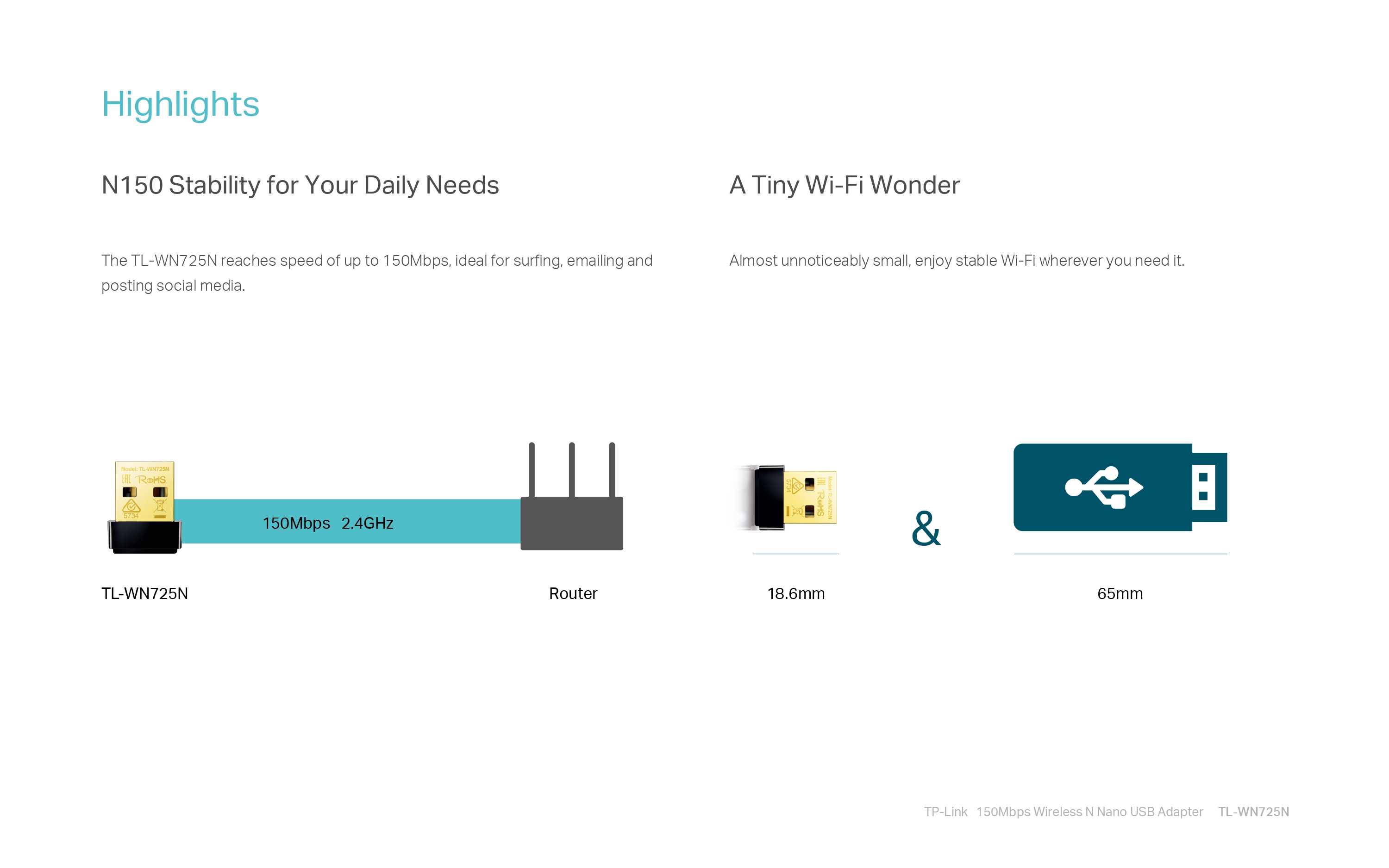 TP-LINK Tplink 150Mbps Wireless Wifi N Nano USB Adapter 2.4GHz USB 2.0 ...